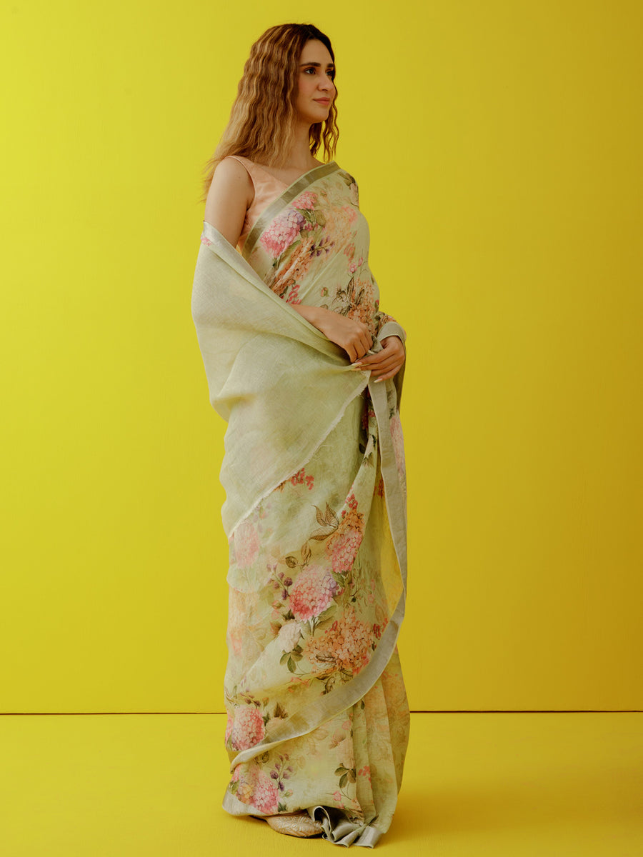 Green floral saree set – thesilkstory